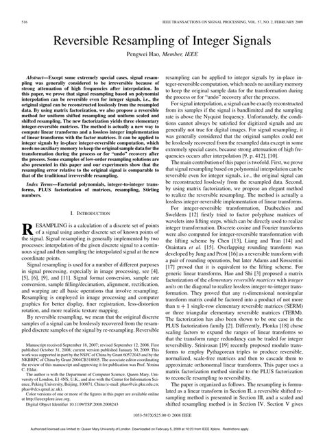 Pdf Reversible Resampling Of Integer Signals