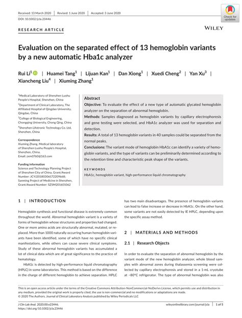 Pdf Evaluation On The Separated Effect Of 13 Hemoglobin Variants By A New Automatic Hba1c Analyzer