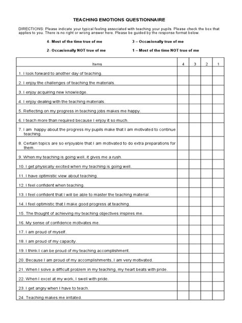 Teaching Emotions Questionnaire Pdf Anxiety Feeling