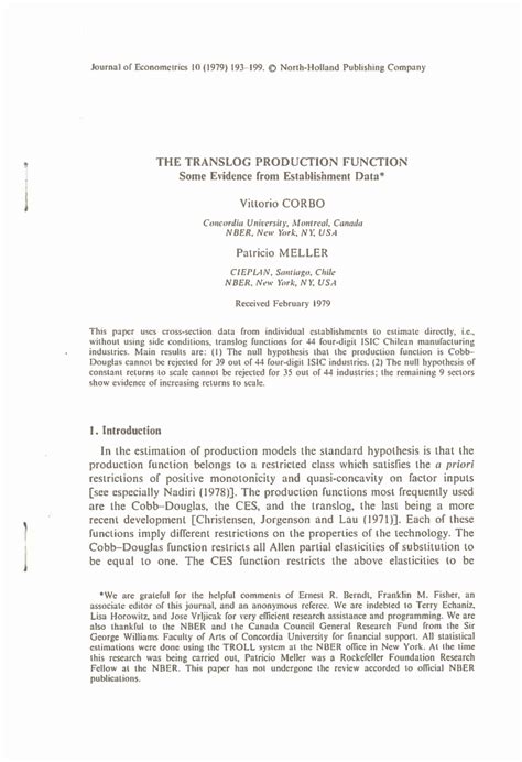 Pdf The Translog Production Function