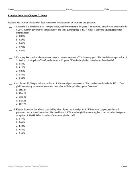Practice Problems Chapter 7 Bonds Indicate The Answer Choice That