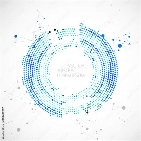 Halftone Science Background With Connecting Dots And Lines Digital Data Visualization Stock