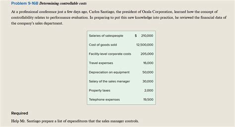 Solved Problem 9 16b Determining Controllable Costs At A