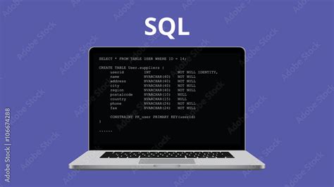 Sql Syntax Programming Illustration With Laptop And Code Program Stock