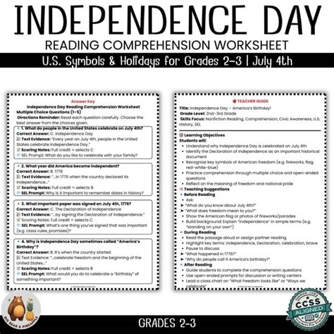 Independence Day Readingcomprehension Worksheetus Symbols