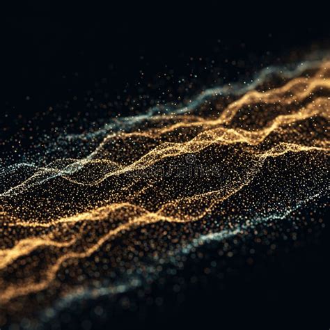 Abstract Digital Art Featuring Flowing Waves Of Golden And Blue Particles These Stock