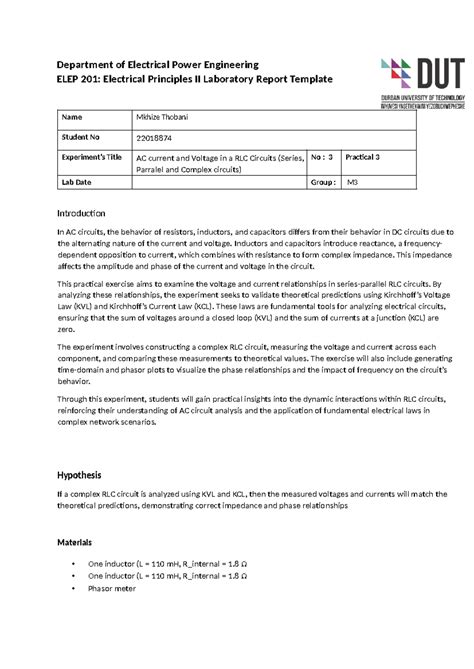 Ac Current And Voltage In A Rlc Circuits Series Parralel And Complex