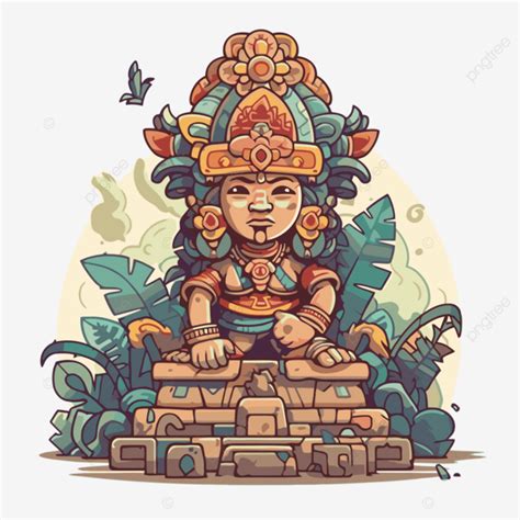 Mayan Clipart Cartoon Boy With An Aztec Headdress Vector Cartoon