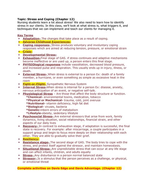 Exam FPCC Exam FPCC Topic Stress And Coping Chapter Nursing Babes Learn A Lot
