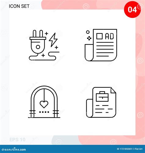 Vector Pack Of 4 Icons In Line Style Creative Outline Pack Isolated On