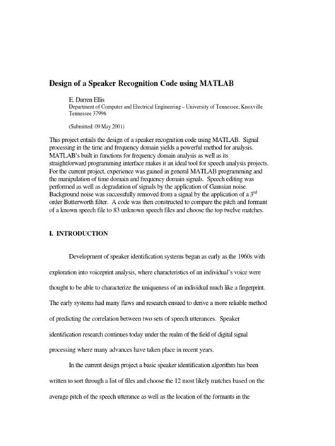 Speaker Recognition Matlab Pdf Low Pass Filter Filter Signal