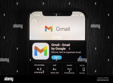 Gmail App In The Apple App Store Seen On An Iphone 12 Screen Stock