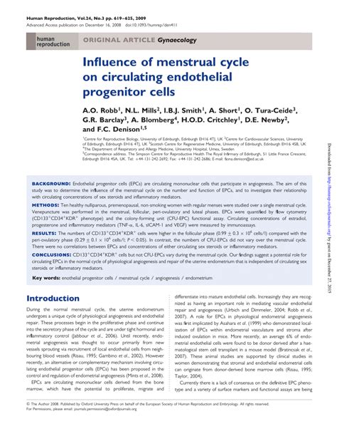 Pdf Influence Of Menstrual Cycle On Circulating Endothelial