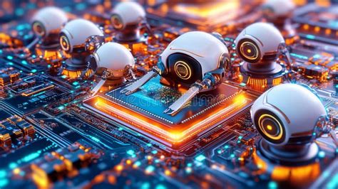 Automated Manufacturing System With Robotic Arms And Circuit Board