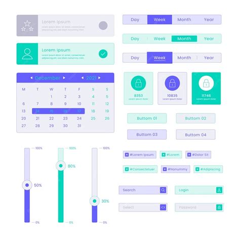 평면 디자인 Ui 키트 컬렉션 무료 벡터
