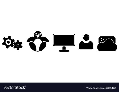 Linux System Flat Icons Simple Style Royalty Free Vector