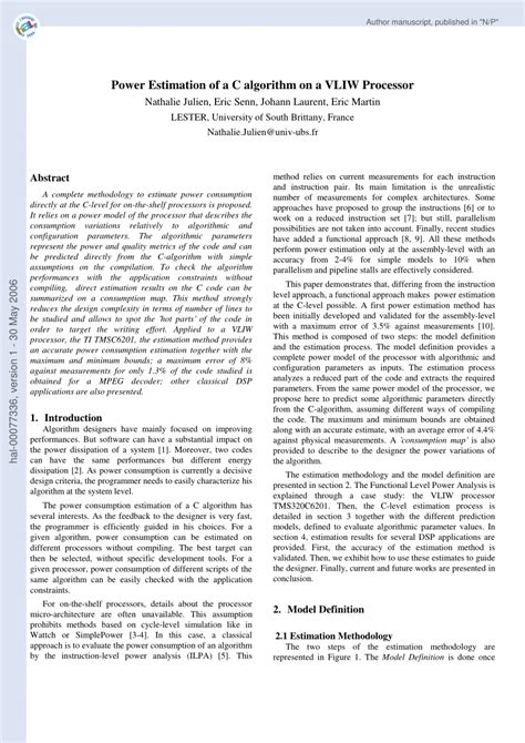 Pdf Power Estimation Of A C Algorithm On A Vliw Processor
