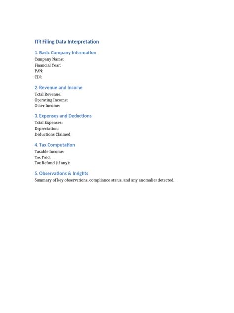 Itr Filing Interpretation Template Pdf