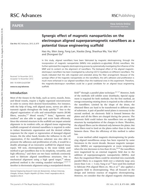 Pdf Synergic Effect Of Magnetic Nanoparticles On The Electrospun Aligned Superparamagnetic