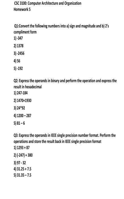 solved csc 3100 computer architecture and organization