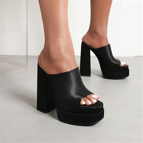Black High Heel Platform Slip On Mules Adonis Boutique