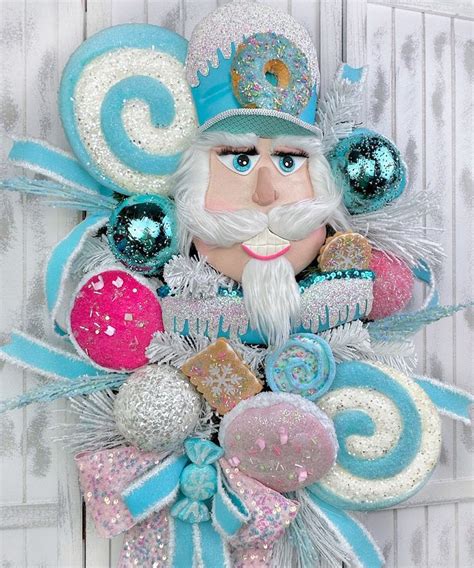 Deluxe Candy Themed Nutcracker Christmas Front Door Wreath With Velvet Macaroons Sweet Treats