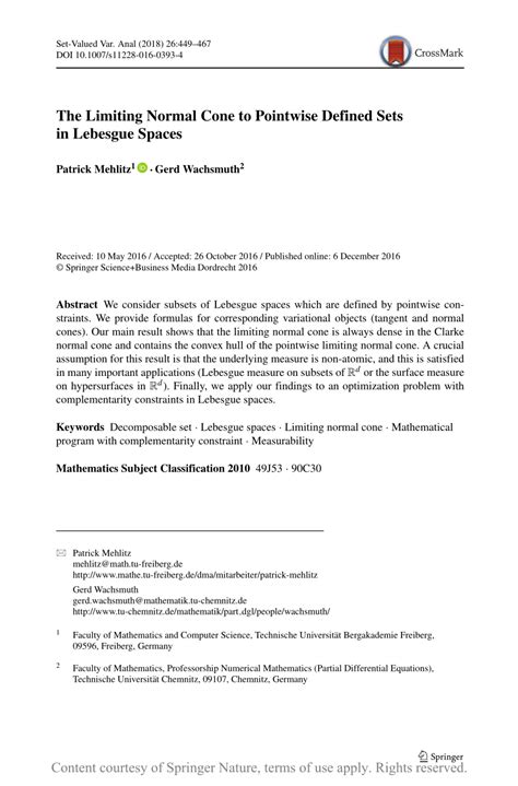 The Limiting Normal Cone To Pointwise Defined Sets In Lebesgue Spaces Request Pdf