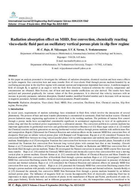 Pdf Radiation Absorption Effect On Mhd Free Convection Chemically Reacting Visco Elastic
