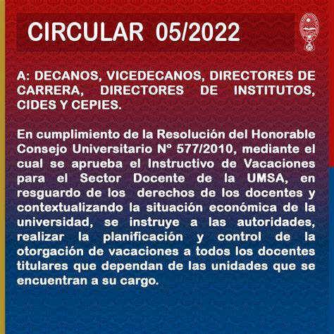 Circular Divescdocnº 0052022 Dped Universidad Mayor De San Andrés
