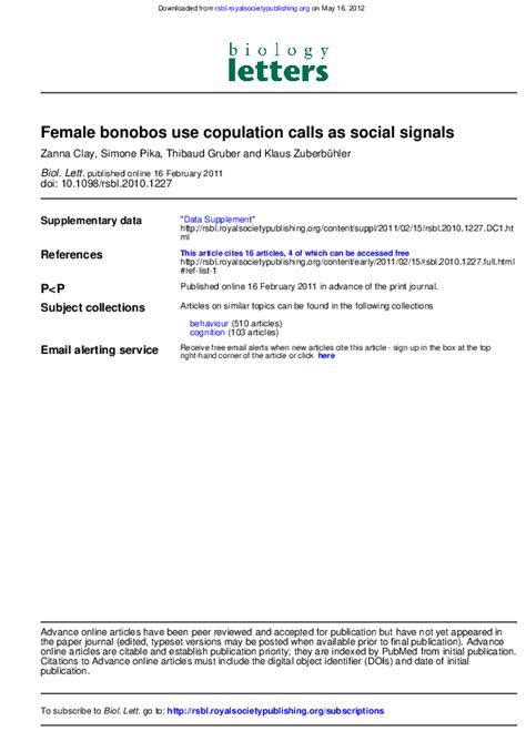 Pdf Female Bonobos Use Copulation Calls As Social Signals