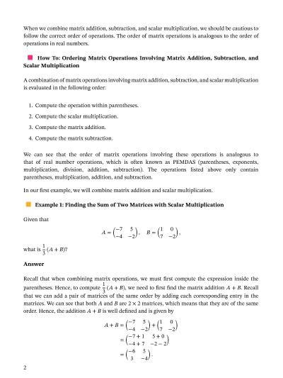 Lesson Matrix Operations Nagwa
