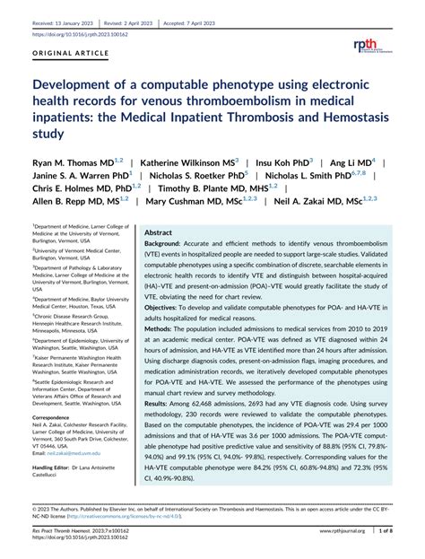 Pdf Development Of A Computable Phenotype Using Electronic Health Records For Venous