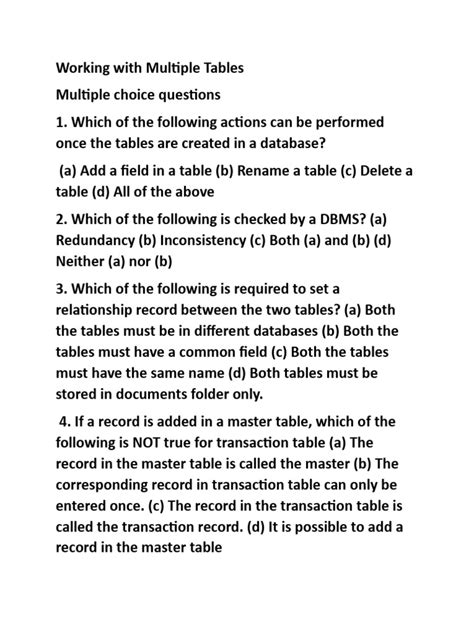 Working With Multiple Tables Pdf Databases Database Transaction