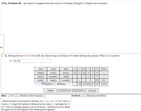 Solved Problem An Object Is Dropped From The Roof Of A Chegg