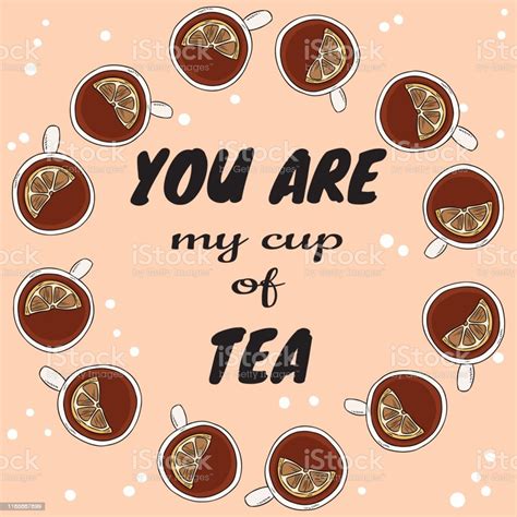 당신은 차 한 잔과 차 배너의 내 컵입니다 손으로 그린 만화 스타일의 엽서 귀여운 화환 장식 디자인 감귤류 과일에 대한 스톡 벡터 아트 및 기타 이미지 Istock