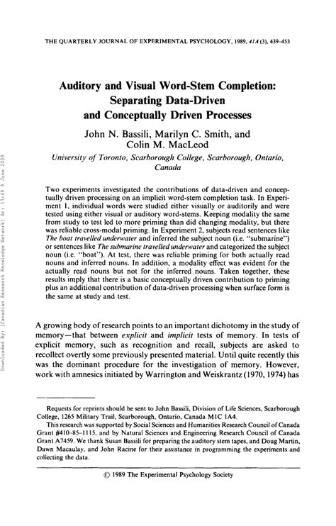 Pdf Auditory And Visual Word Stem Completion Separating Data Driven