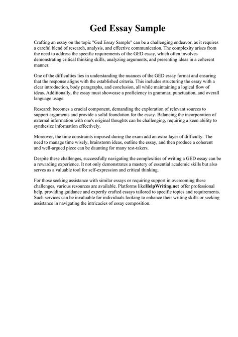 Ged Essay Sample 005 P1 Essay Example Ged Thatsnotus Pdf