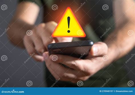 Man Holding Smartphone System Hacked Warning Alert Stock Image Image