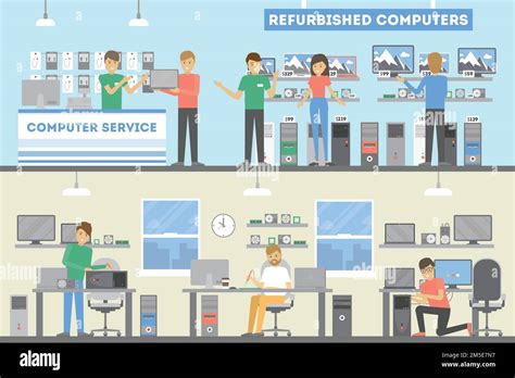 Computer Repair Service People Fix Broken Hardware Stock Vector Image