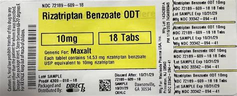Rizatriptan Benzoate Odt Direct Rx Fda Package Insert