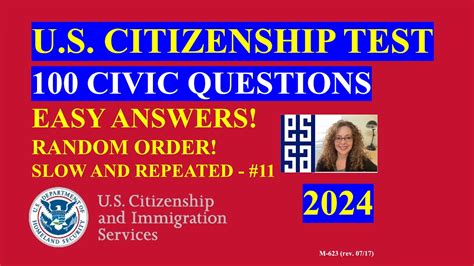 2024 Random 100 Civics Questions And Answers U S Citizenship Interview Slow Easy Answer