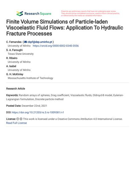 Pdf Finite Volume Simulations Of Particle Laden Viscoelastic Fluid