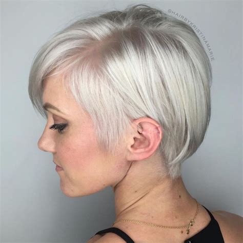 Sleek Metallic White Pixie Bob Thick Hair Styles Bob Hairstyles For
