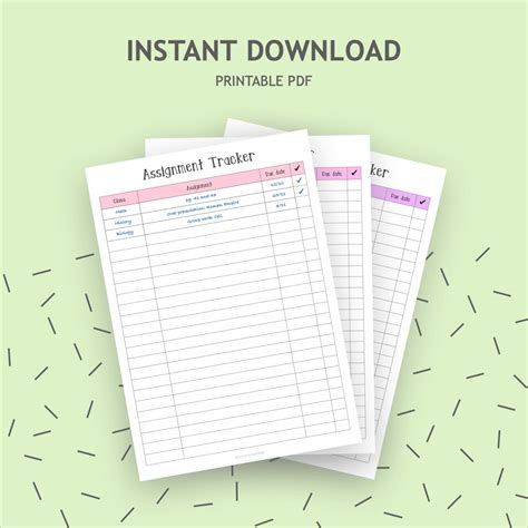 Printable Assignment Tracker For Student Homework Organization