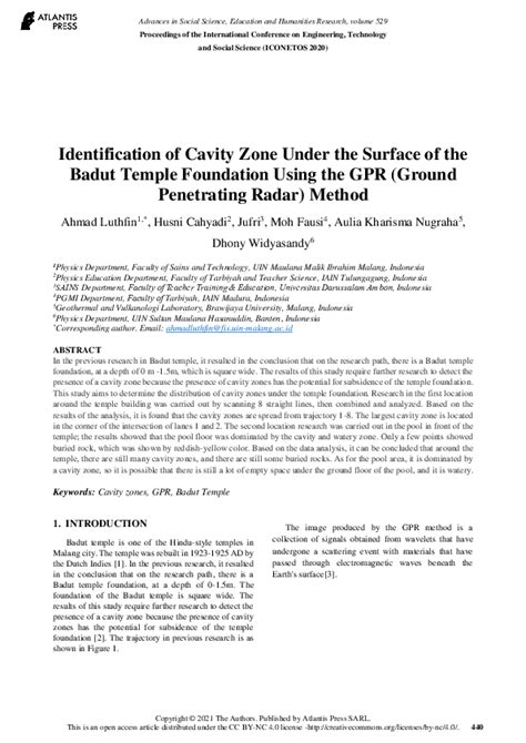 Pdf Identification Of Cavity Zone Under The Surface Of The Badut Temple Foundation Using The