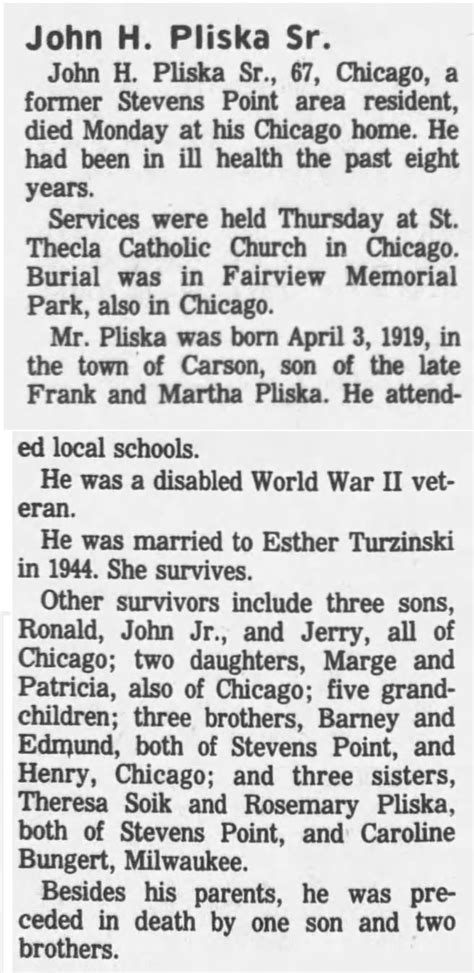 John H Pliska 1919 1987 Memorial Find A Grave