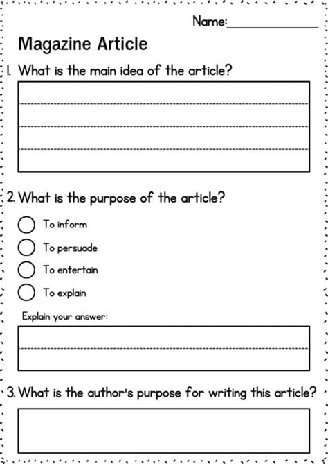 Magazine Article Analysis Worksheet By Daydream Of Class Tpt