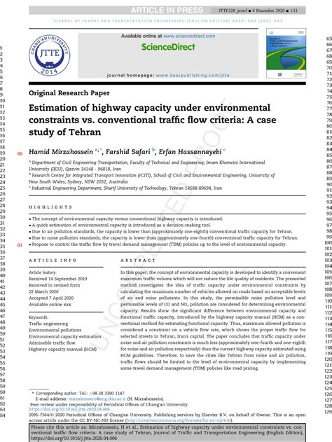 Pdf Estimation Of Highway Capacity Under Environmental Constraints Vs