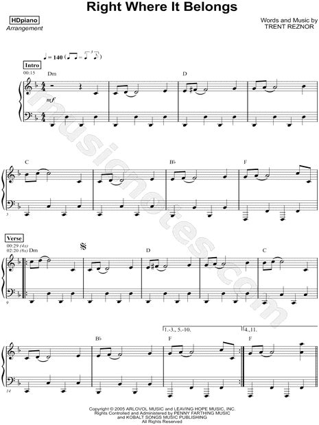 Hdpiano Right Where It Belongs Sheet Music Piano Solo In D Minor