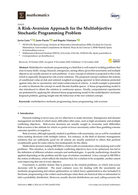 Pdf A Risk Aversion Approach For The Multiobjective Stochastic